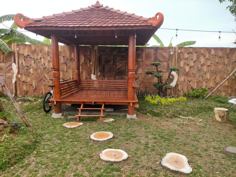 Traditional Wood Gazebo on the Garden Stock Image - Image of garden ...