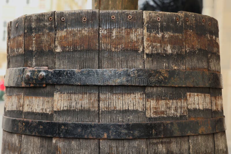 Traditional Wooden Barrel Outdoors, Closeup. Wine Making Stock Photo ...