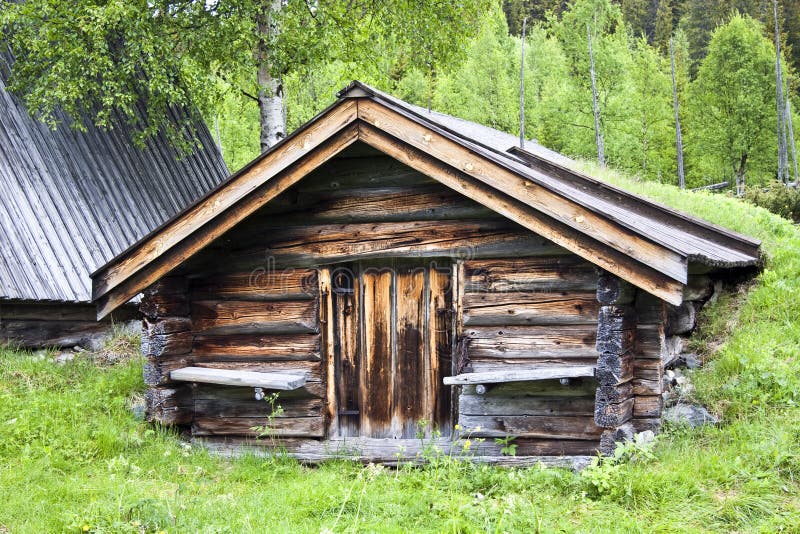 Traditional Wooden Cabin In Sweden Stock Image - Image of mountain ...