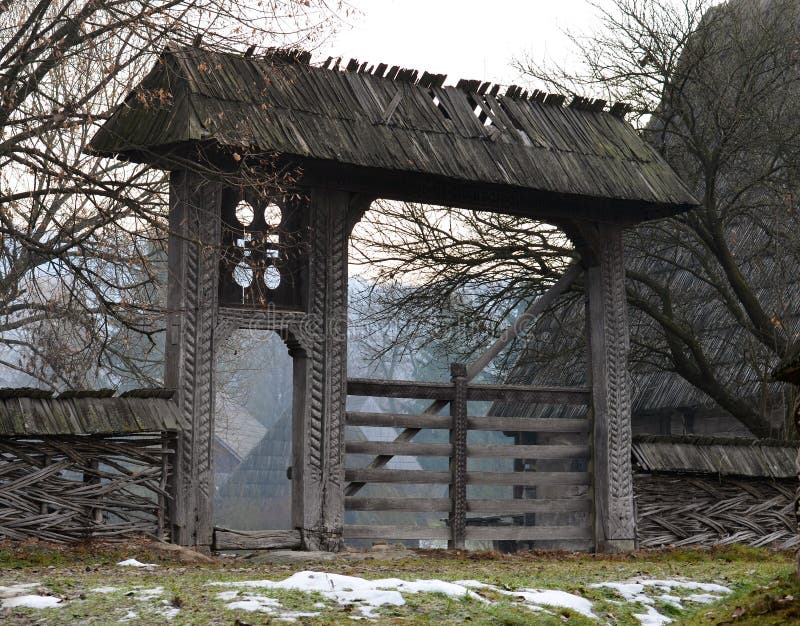 Traditional Wooden Gate in Maramures Stock Photo - Image of wooden ...