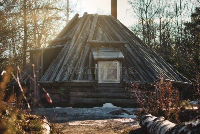 A Traditional Wooden Log Cabin on in the Forest Stock Image - Image of ...