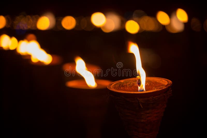 Traditional Wooden Torch Flame at Night Stock Photo - Image of blue ...