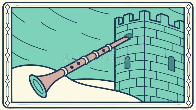Traditional Woodwind Instrument with Castle Frame Vector, Vector Design ...