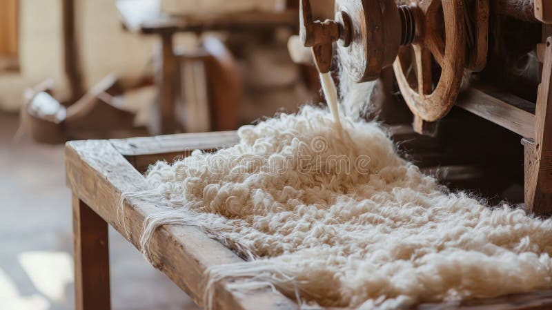 Traditional Wool Processing in a Rustic Workshop Stock Photo - Image of ...