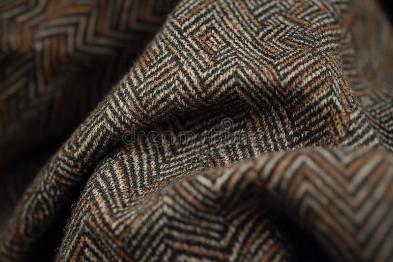 Traditional Wool Tweed Featuring Intricate Herringbone Pattern in Warm ...