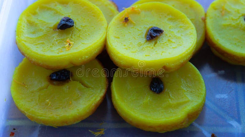 Traditional Yellow Cakes Topped Stock Photo - Image of dark, topped ...