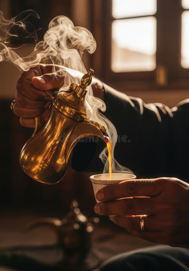 Traditional Yemeni Coffee Ritual with Steaming Brew Stock Image - Image ...