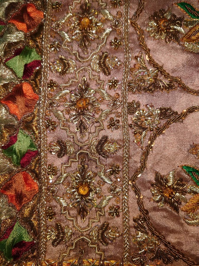 Traditional Zardozi Work with Pearl and Silk Thread Embroidery Stock ...