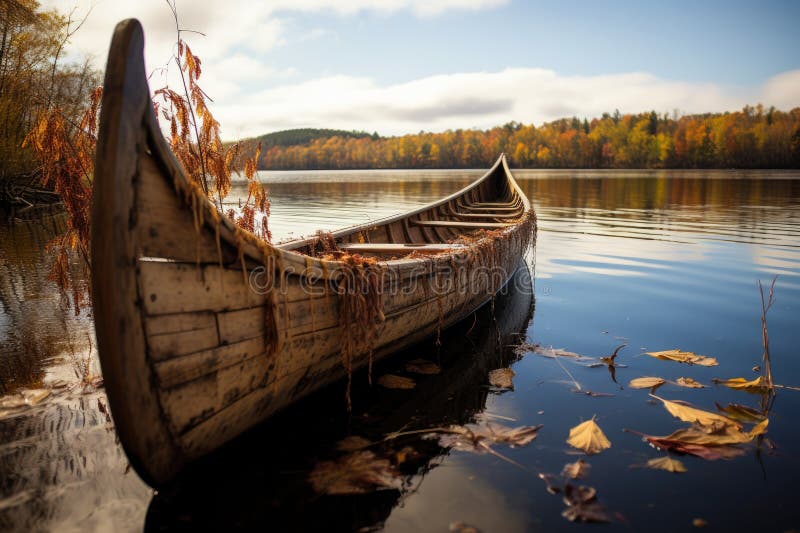 A Traditionally Crafted Native American Birch Bark Canoe Stock Image ...