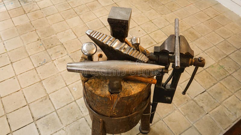 Traditionally Fine Silversmith Tools on a Wooden Workbench Stock Image ...