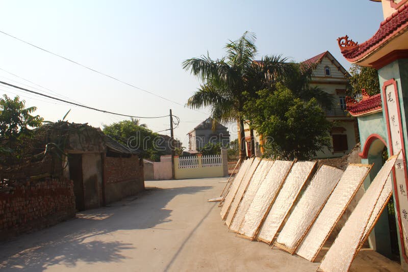 Traditionally Made Rice Paper Drying in Sun, Vietnam Stock Image ...
