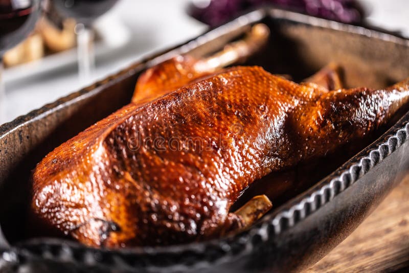 Traditionally Roasted Goose in an Original Baking Dish Stock Photo ...