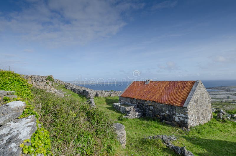 Traditionele Boerderij, Inismeain, Aran Eilanden, Ierland Stock Foto ...