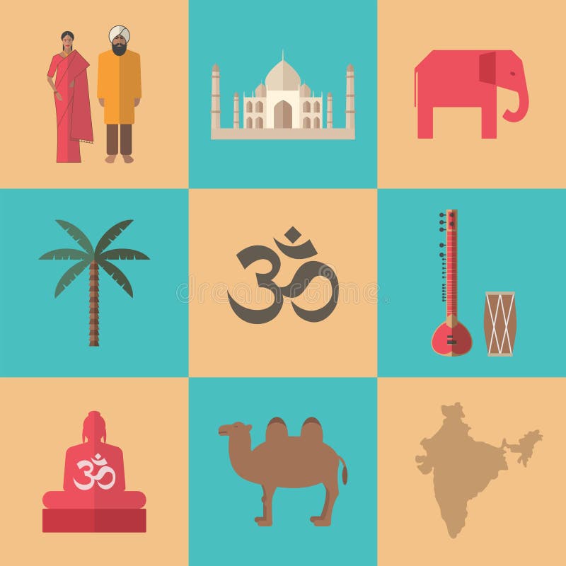 Traditionelle Symbole Von Indien Flache Ikone Vektor Abbildung ...