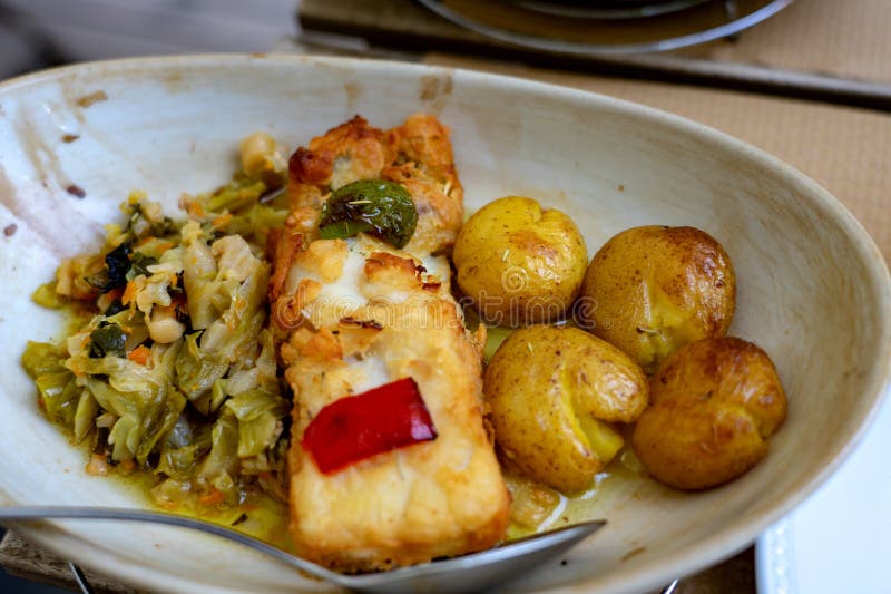 Tradtional Cod Fish Dish with Potato and Cabbage in Porto Portugal ...