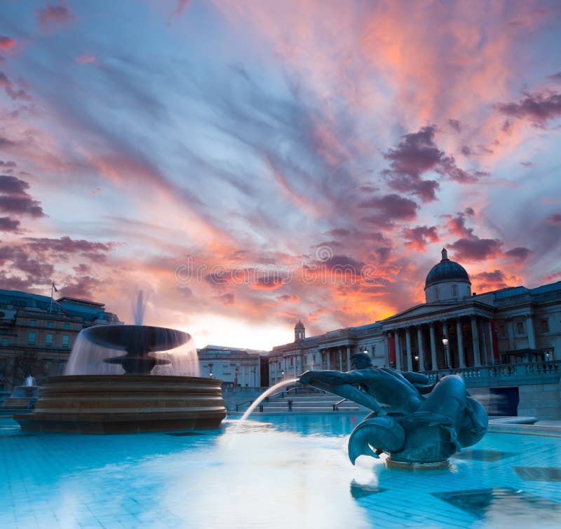 Trafalgar Square at sunset editorial stock image. Image of cityscape ...