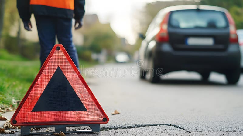 Traffic Alert with a Safety Cone Blocking the Road Stock Illustration ...