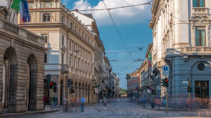 Traffic On Alessandro Manzoni Street Near Main Concert Hall Of Teatro Alla Scala An Opera House