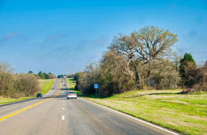 Traffic Along Texas Countryside Road in Spring Season Stock Photo ...
