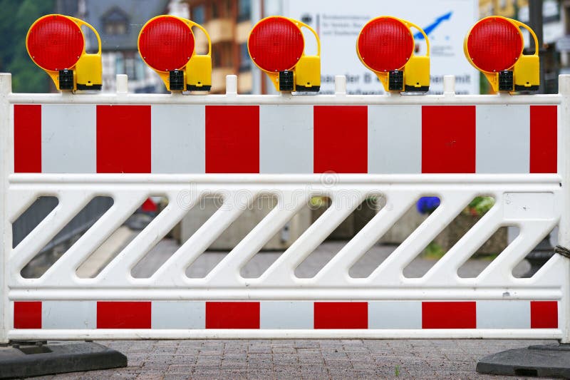 Traffic Barrier Warning Sign at Road Construction Stock Photo - Image ...