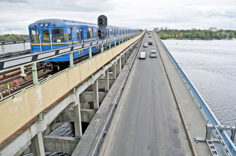 Traffic on the Bridge Subway in Kiev Stock Image - Image of rails ...
