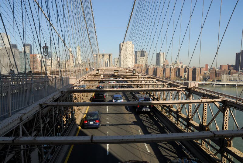 Traffic on the Brooklyn Bridge Stock Photo - Image of america, mesh ...