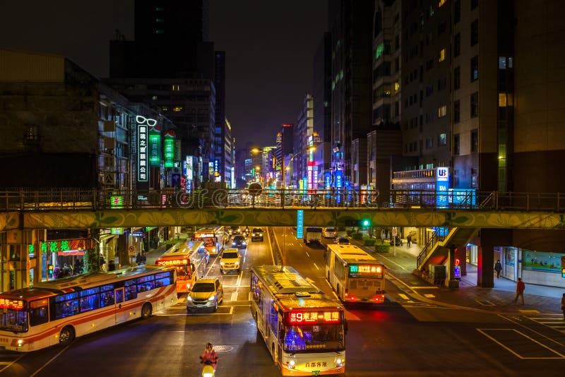 Busy Intersection in Taipei at Night Editorial Photography - Image of ...