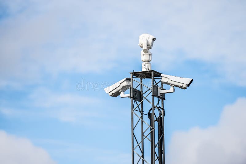 Traffic Cameras on Top of a Pylon.. Stock Image - Image of television ...