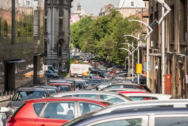 Traffic Car Jam in Downtown of Bucharest City Editorial Stock Photo ...
