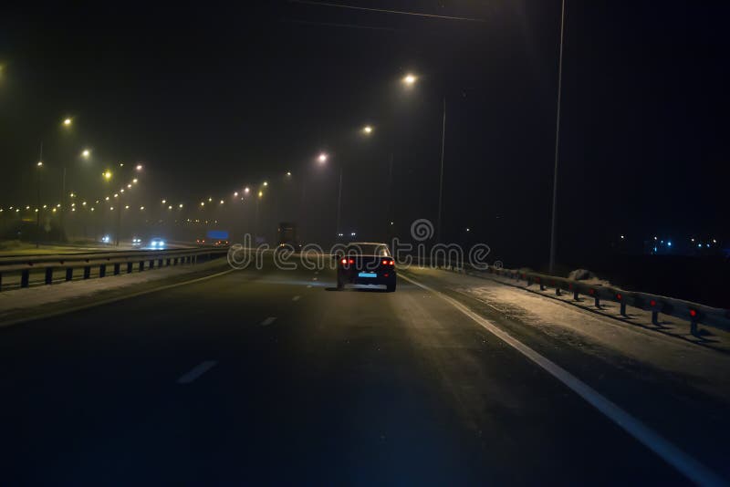 Traffic Cars on the Night Winter Stock Photo - Image of highway ...