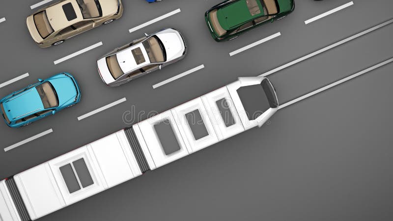 Traffic Cars with Tram Top View Stock Illustration - Illustration of ...