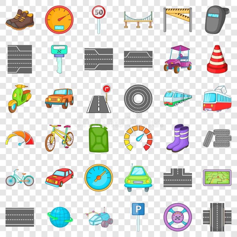Traffic in City Icons Set, Cartoon Style Stock Vector - Illustration of ...
