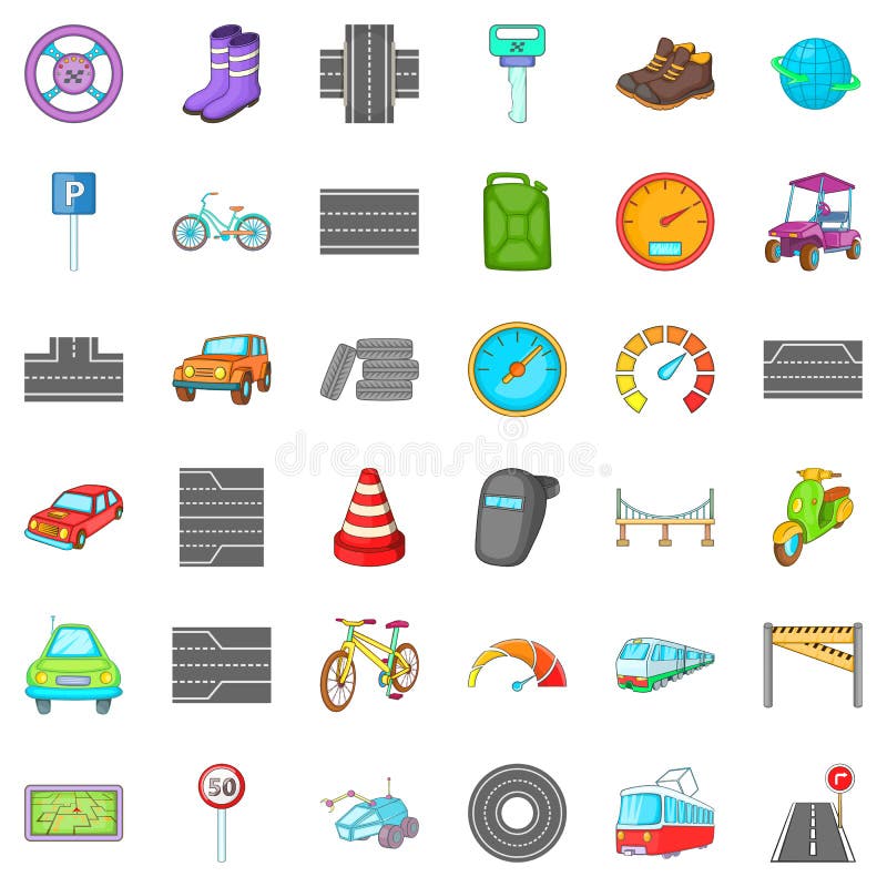 Traffic in City Icons Set, Cartoon Style Stock Vector - Illustration of ...