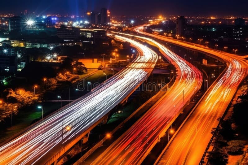 Traffic City Lights at Night, AI Generated Stock Illustration ...