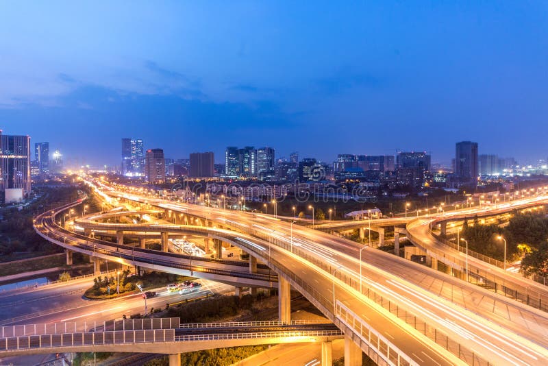 Traffic on City Road and Cityscape at Night Editorial Stock Image ...