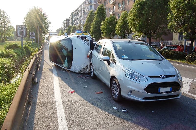 Run-off-road Collision In Urban Area Editorial Stock Photo - Image of ...