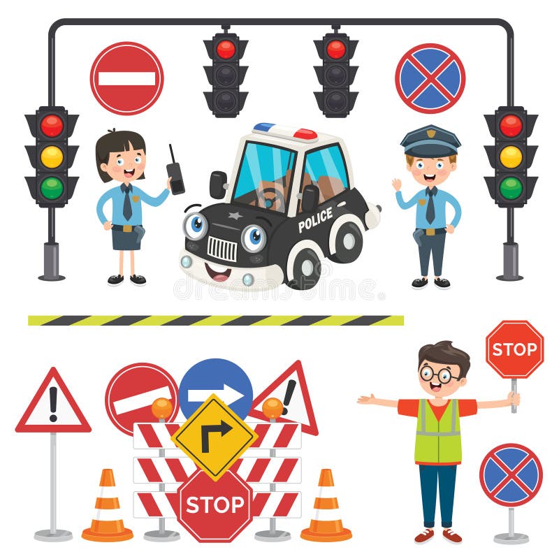 Traffic Concept with Funny Characters Stock Vector - Illustration of ...