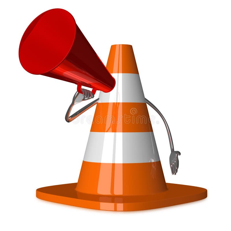Traffic Cone Character with Megaphone Stock Illustration - Illustration ...