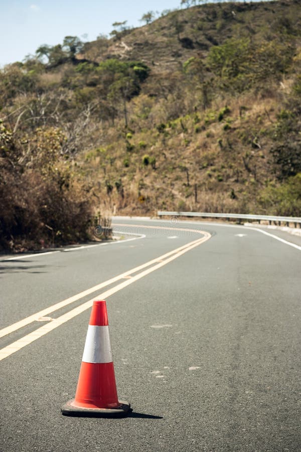 Traffic Cone Close Up in the Middle of a Road. Stock Image - Image of ...