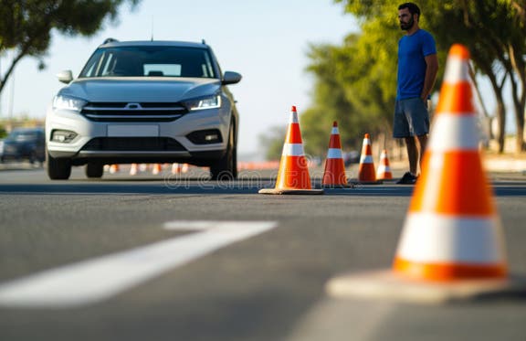 The Traffic Cone Driving Training Course. Generative AI. Stock ...