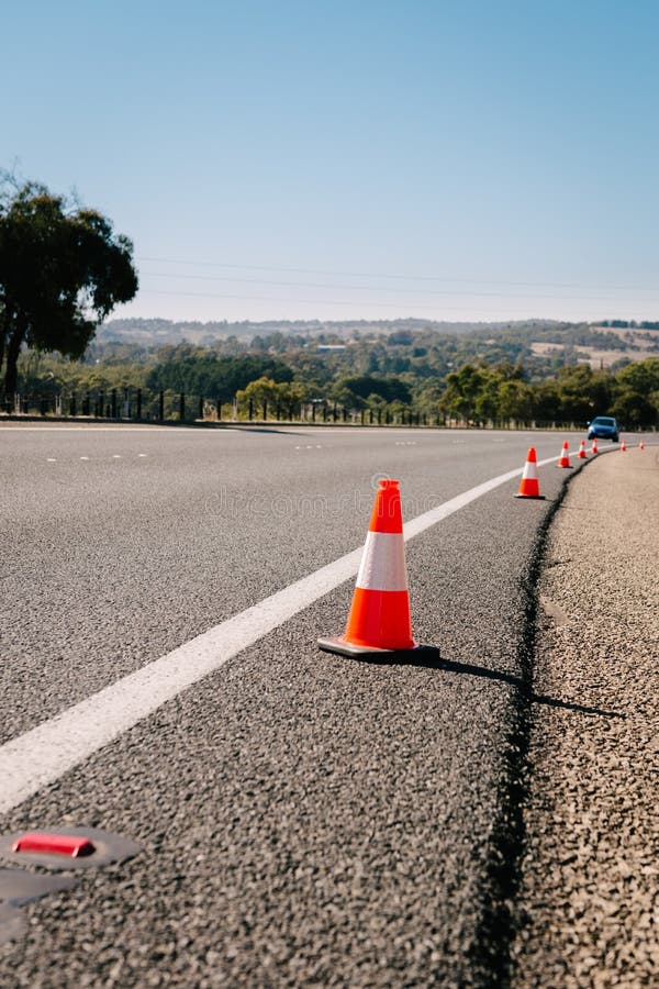Highway with Cone Barriers stock image. Image of attention - 60006309