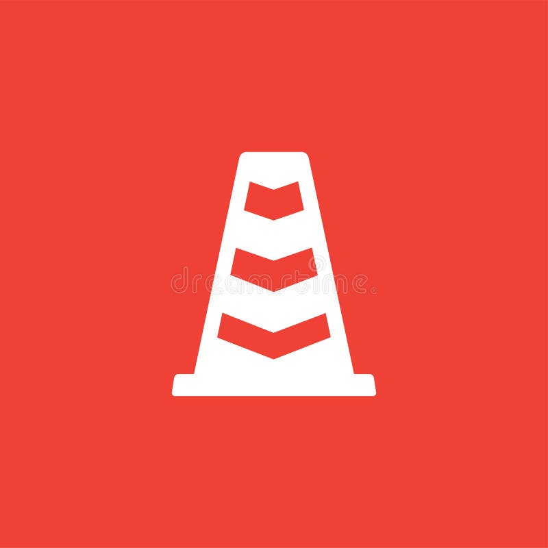 Traffic Cone Icon on Red Background. Red Flat Style Vector Illustration ...