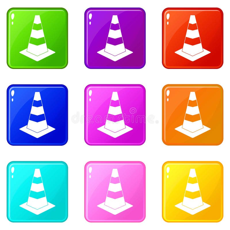 Traffic cone icons 9 set stock vector. Illustration of cone - 96080258