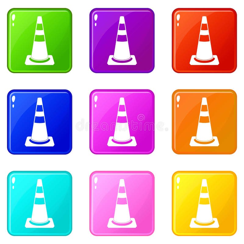 Traffic cone icons 9 set stock vector. Illustration of object - 96083635