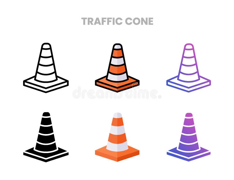 Traffic Cone Icons Set with Different Styles. Stock Vector ...