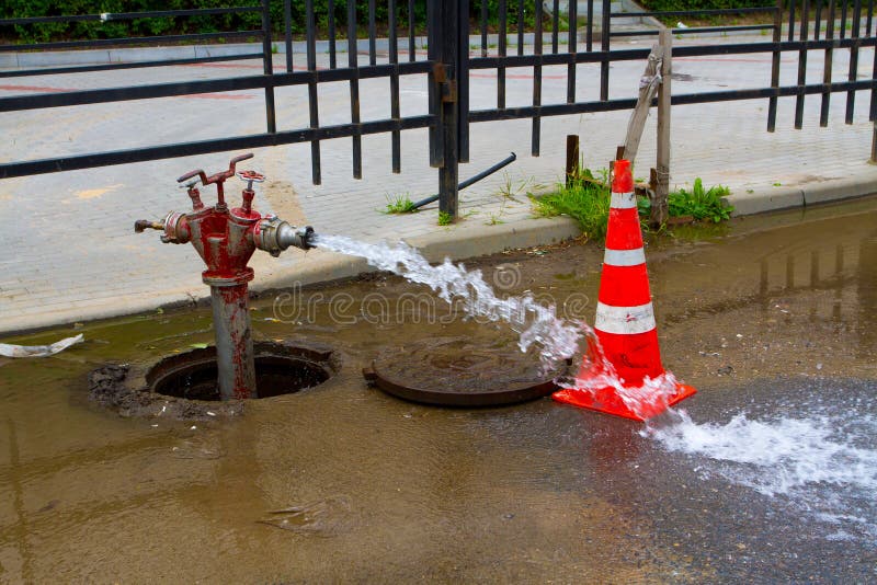 Traffic Cone and Old Red Fire Hydrant Stock Image - Image of industry ...