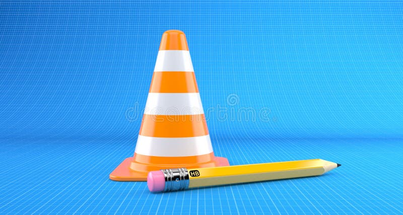 Traffic Cone with Pencil on Blueprint Stock Illustration - Illustration ...