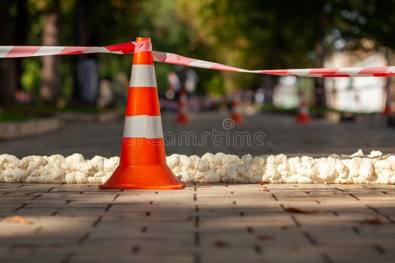 Traffic Cone with Caution Tape. Stock Image - Image of cone, barrier ...