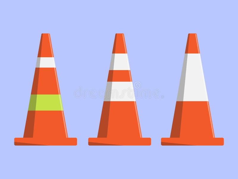 Traffic Cone Set in Flat Design Stock Vector - Illustration of ...