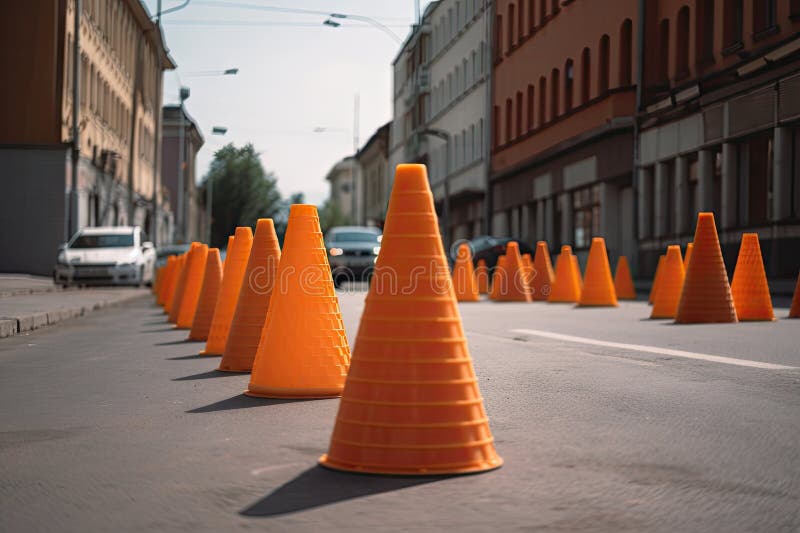 Traffic Cones Arranged in Geometric Pattern on the Street Stock ...